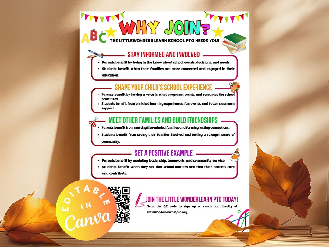 Why Join PTO PTA Editable Flyer Template for School Volunteer ...