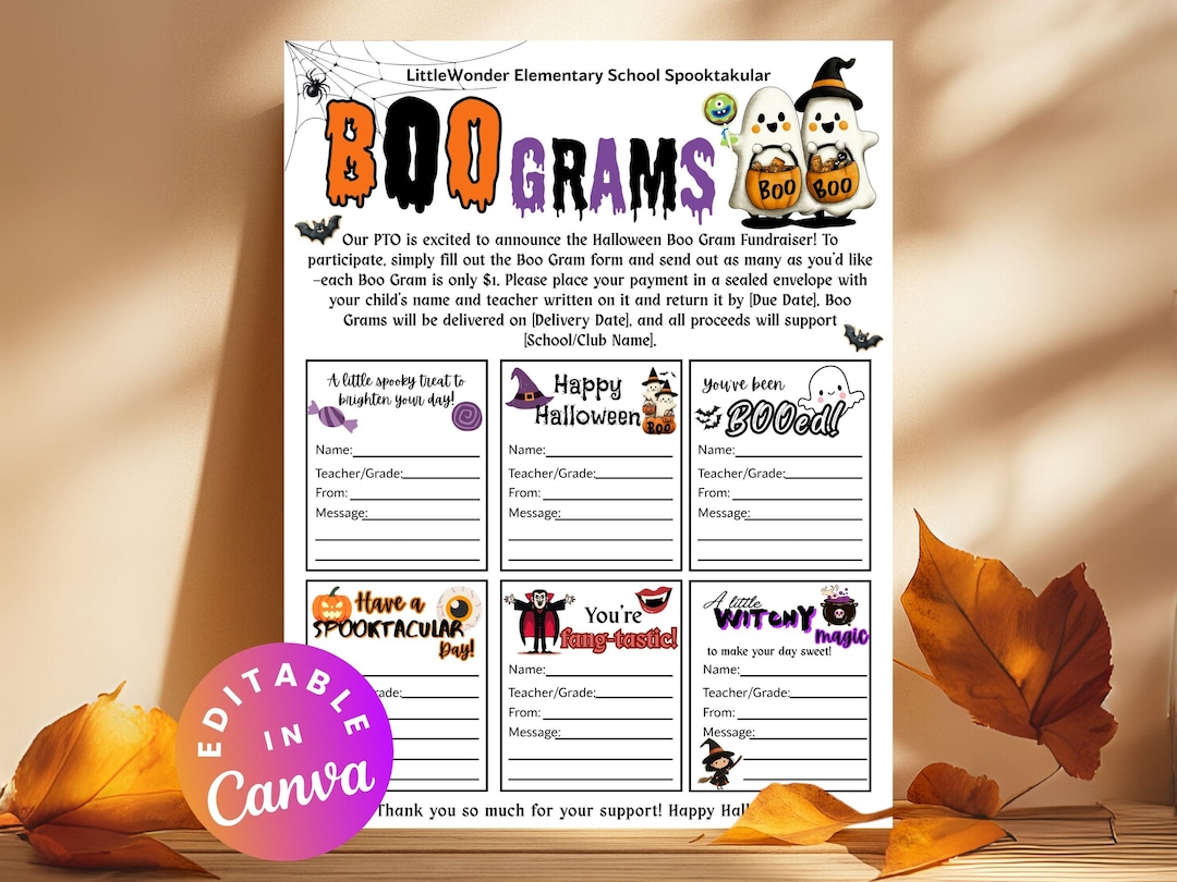 Boo Gram Fundraiser Editable Halloween Candy Grams Template, School ...