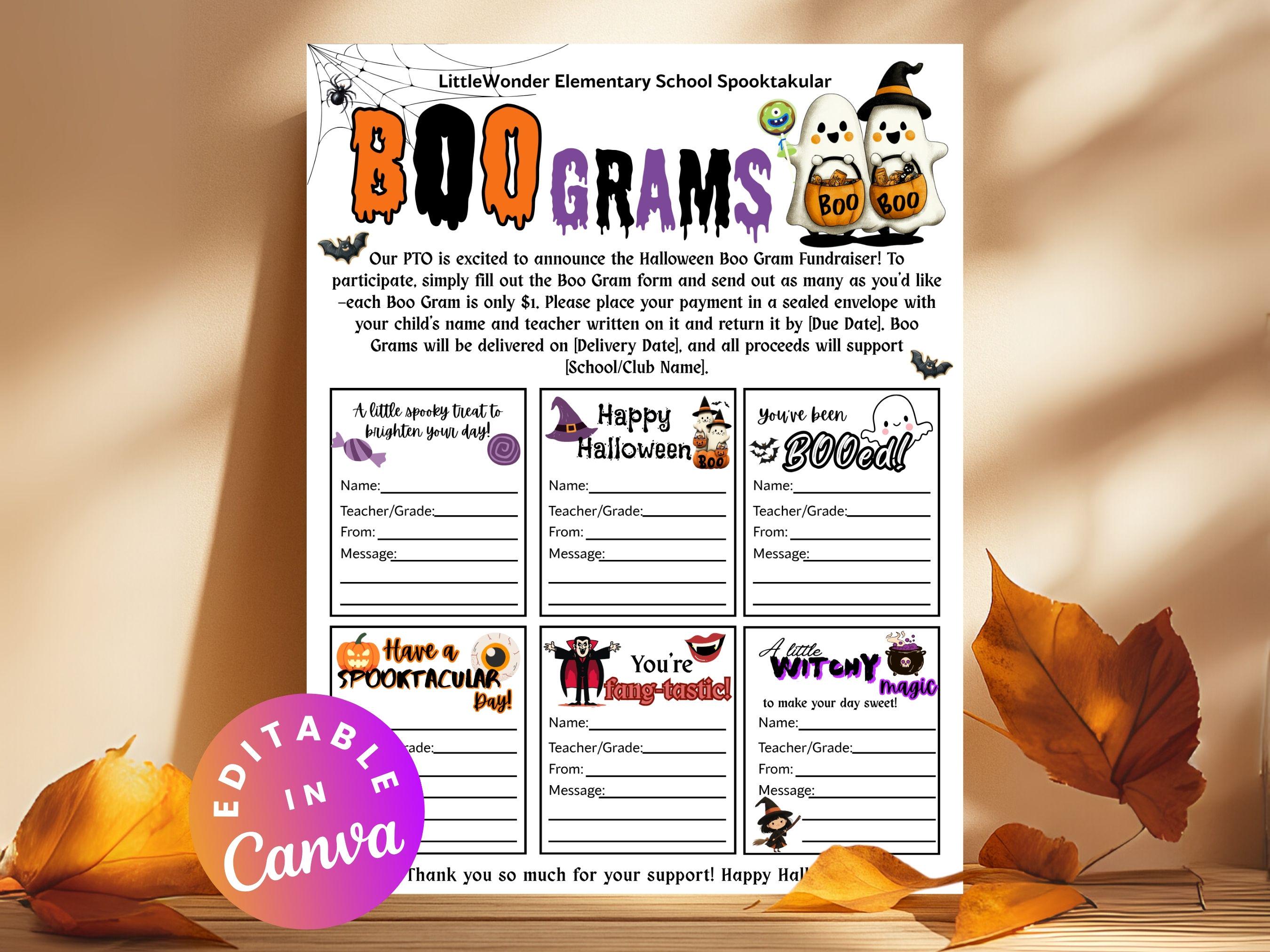 Boo Gram Fundraiser Editable Halloween Candy Grams Template, School ...