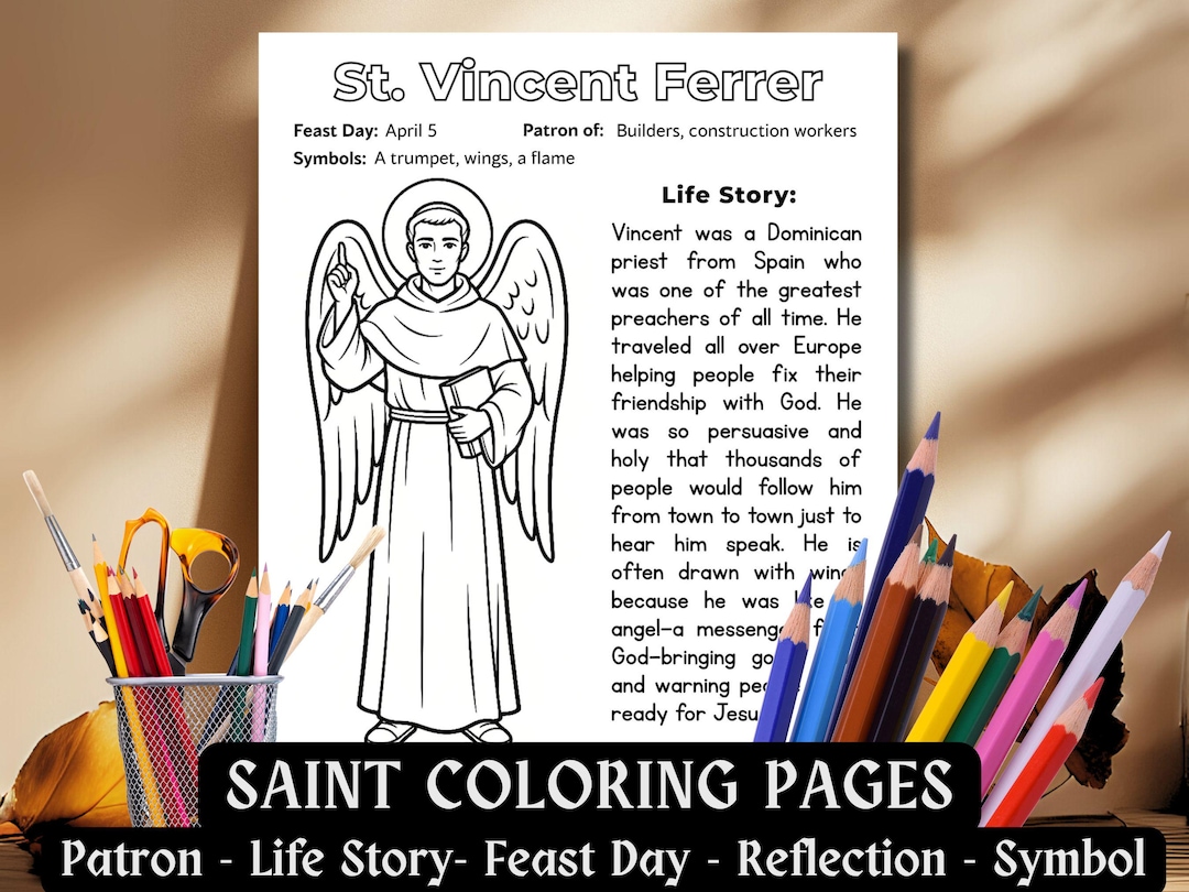 St. Vincent Ferrer Coloring Page Catholic Kids Saint Activity Worksheet ...