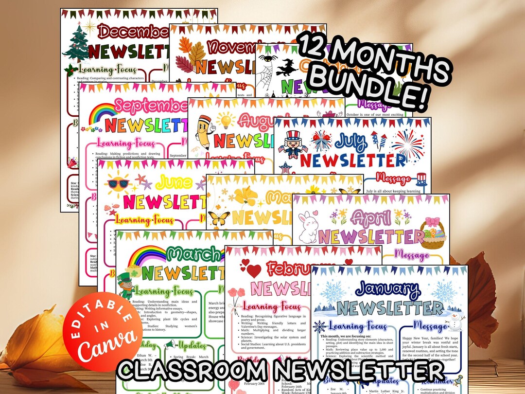 12 Months Classroom Newsletter Bundle Teacher Classroom Resources Flyer ...