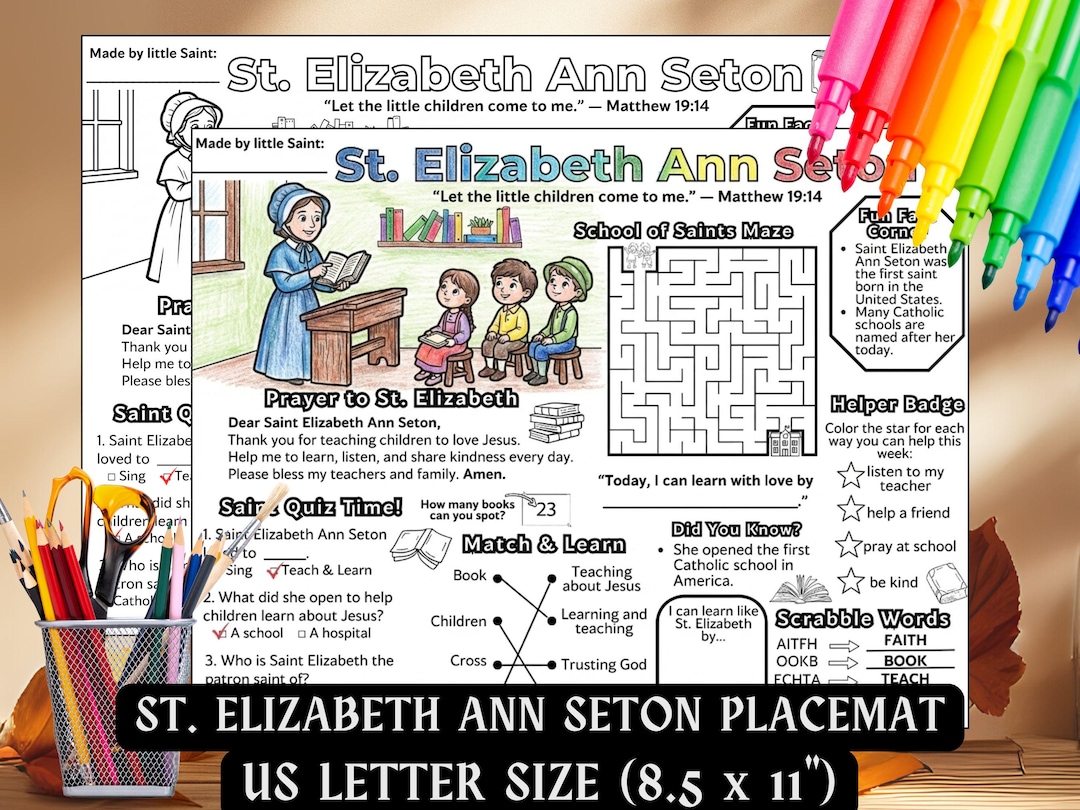 Saint Elizabeth Ann Seton Activity Placemat Coloring Pages Kids ...