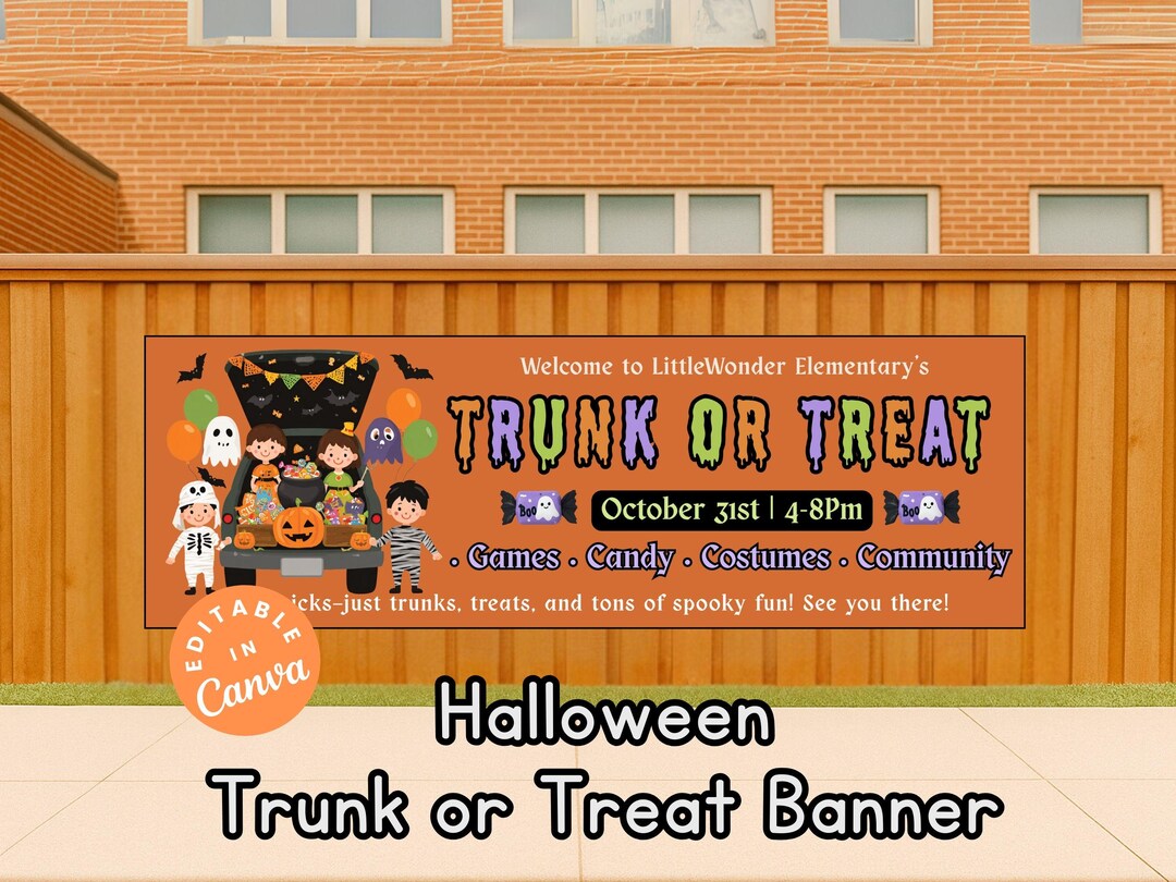 Neighborhood Trunk or Treat Banner Halloween Party Sign Trick or Treat ...