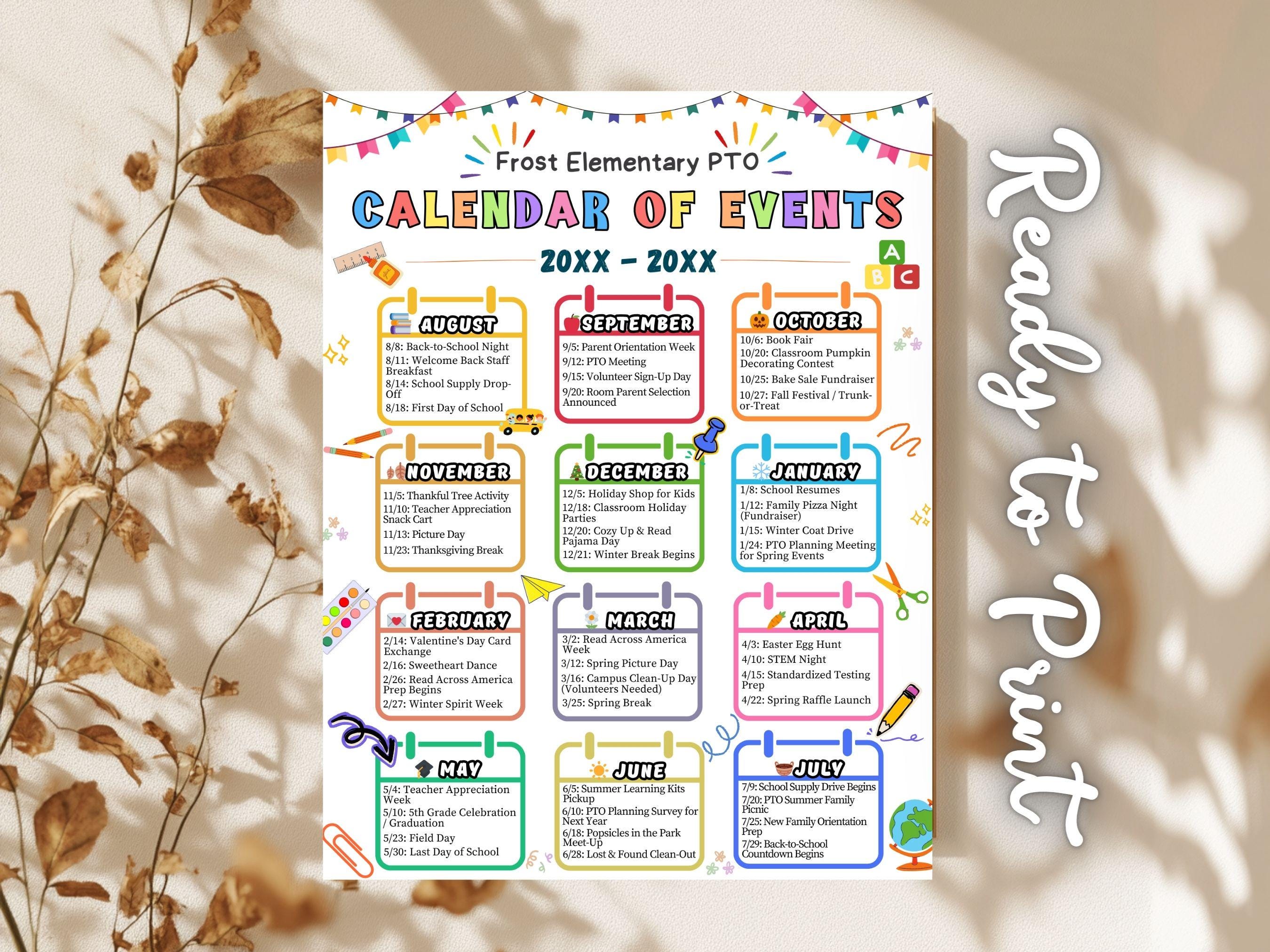PTA Calendar of Events Flyer Editable PTO Monthly Events Template for ...