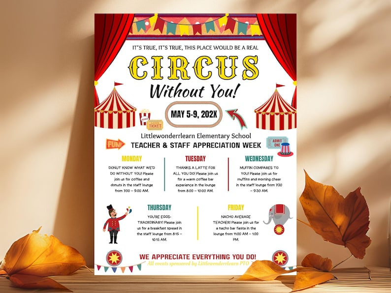 Carnival Teacher Appreciation Week Flyer, Editable Circus Teacher ...