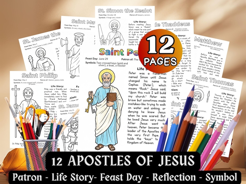 12 Apostles of Jesus Coloring Pages Catholic Saints Bundle Jesus ...