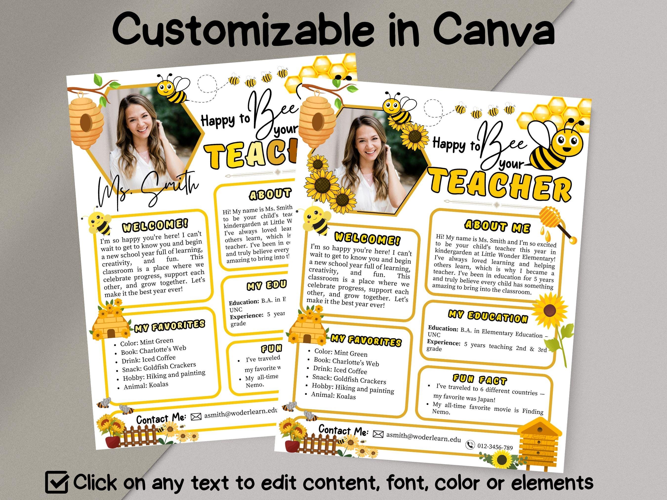 Meet the Teacher Bee Theme Flyer Editable Classroom Decor Honey Bee ...