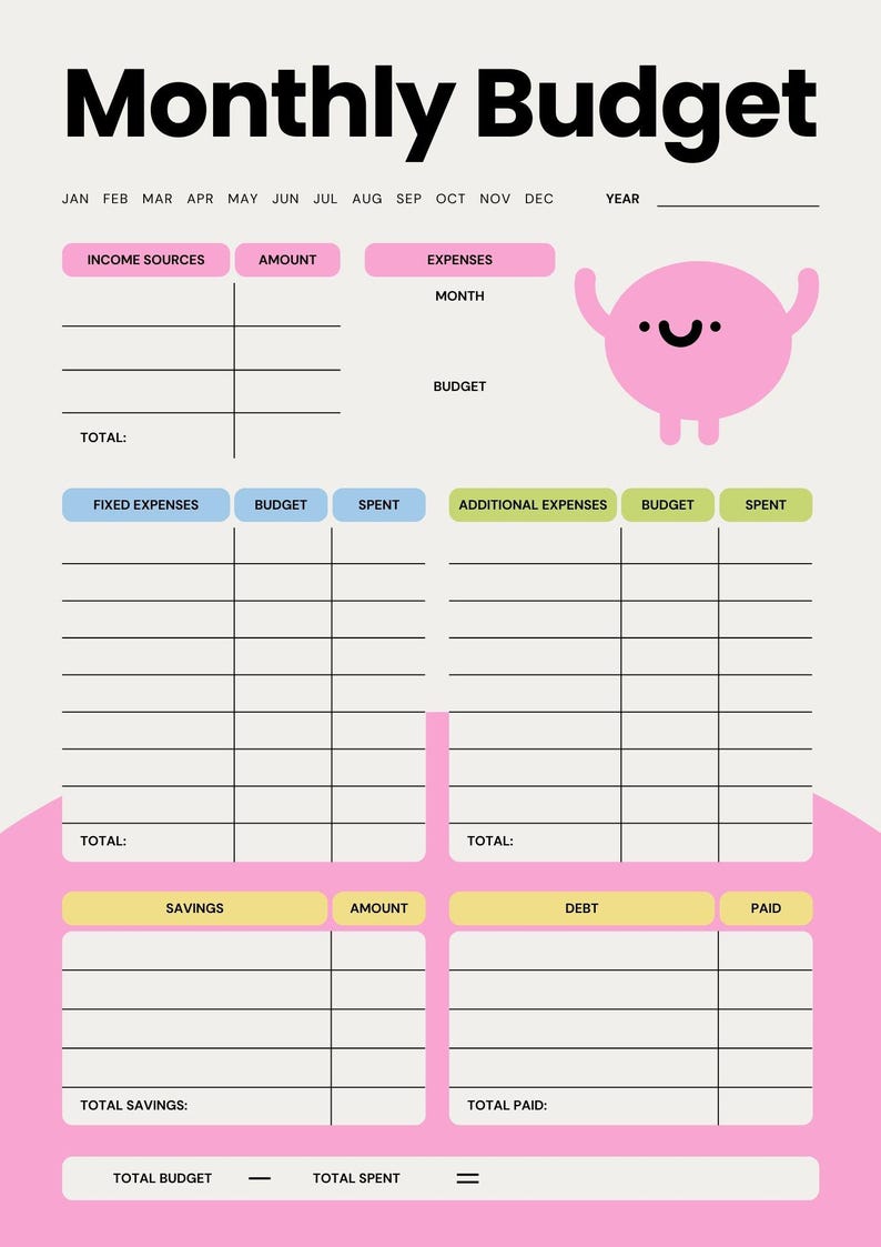 Monthly Budget Planner Printable | Family Expense Tracker | Household ...
