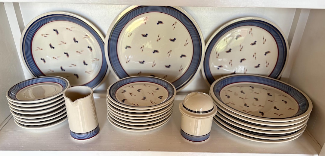 Vintage Epoch Korea Dinnerware Set – 46 Piece Rustic Duck Stoneware ...