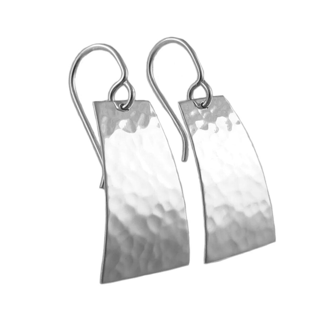 Hammered Sterling Silver Rectangle Drop Earrings, Handmade - Etsy