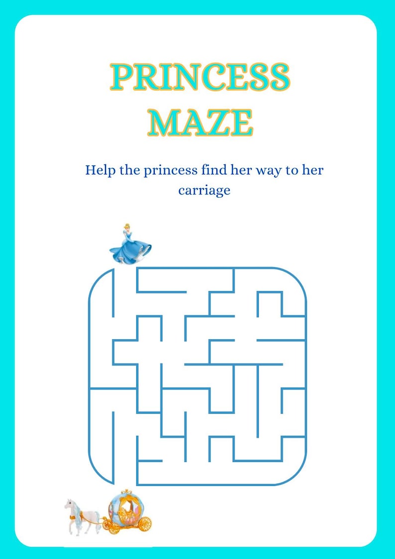 Princess Carriage Maze: Printable Birthday Party Game (PDF Download A4 ...