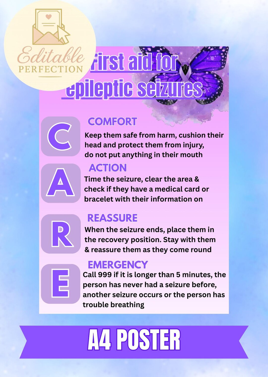 First Aid for Epileptic Seizures Awareness Card | CARE Steps Guide - Etsy