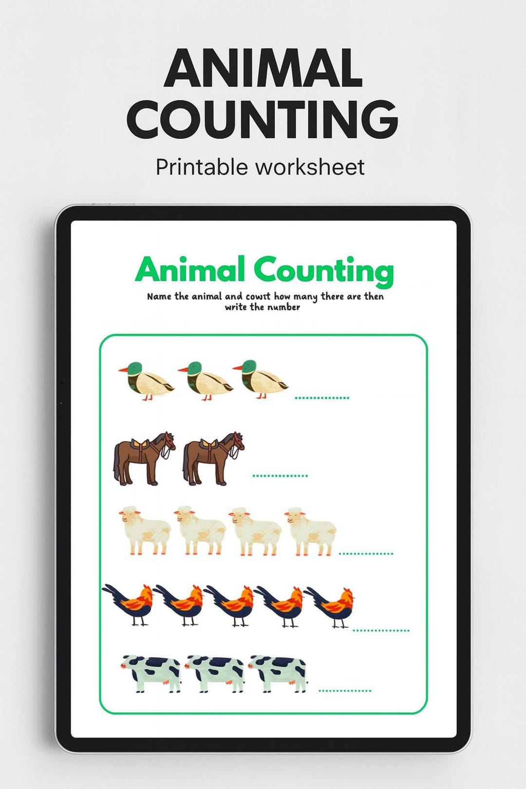 Farm Animal Counting Worksheet: Preschool Printable Activity (PDF ...