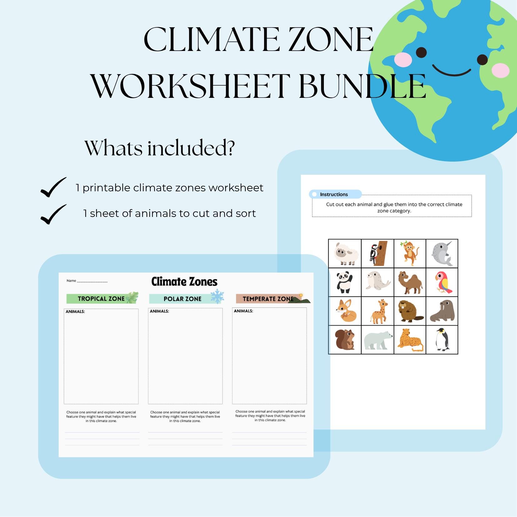 Printable Climate Zones Activity – Kids Cut and Paste Animals by ...