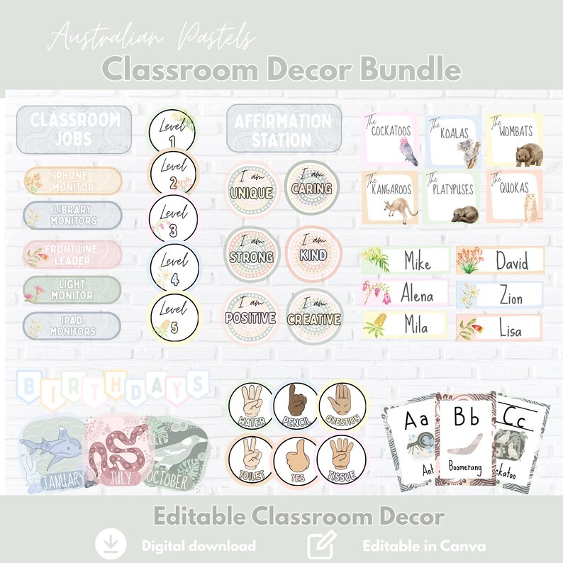Pastel Australian Classroom Decor Bundle | Aussie Native Animals ...