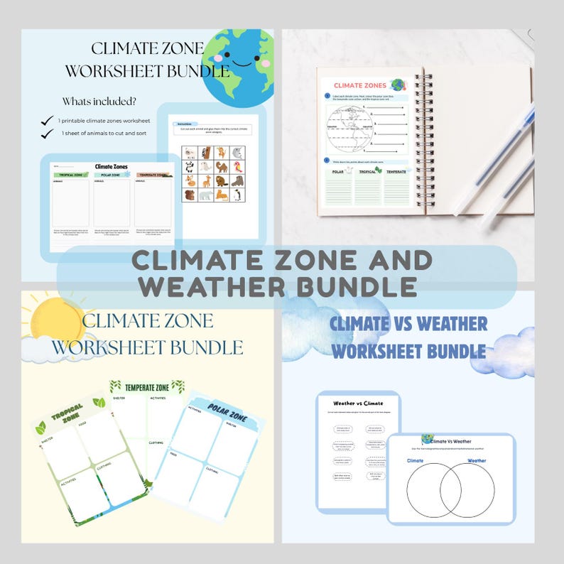 Climate Zones & Weather Science Bundle: Printable Geography Worksheets ...
