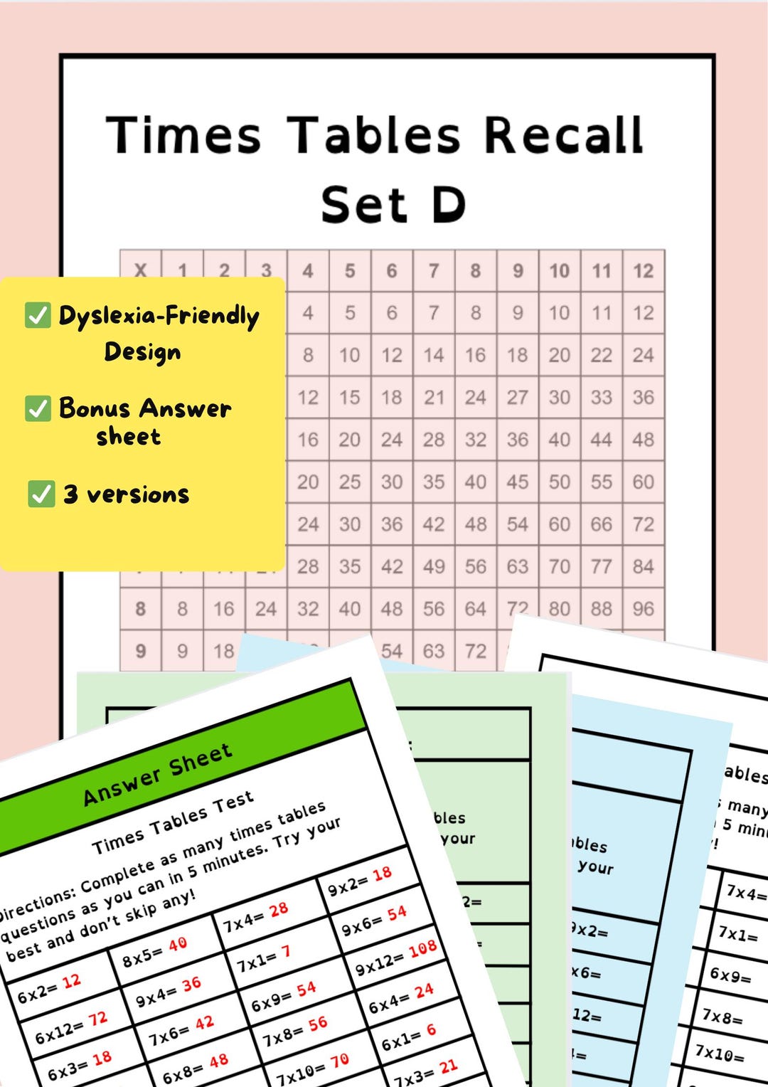 Times Tables Recall Worksheets Set D | 1x–12x Mixed Multiplication ...