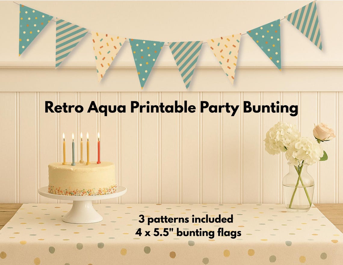 Retro Aqua Printable Party Bunting: Birthday Banner (digital Download ...
