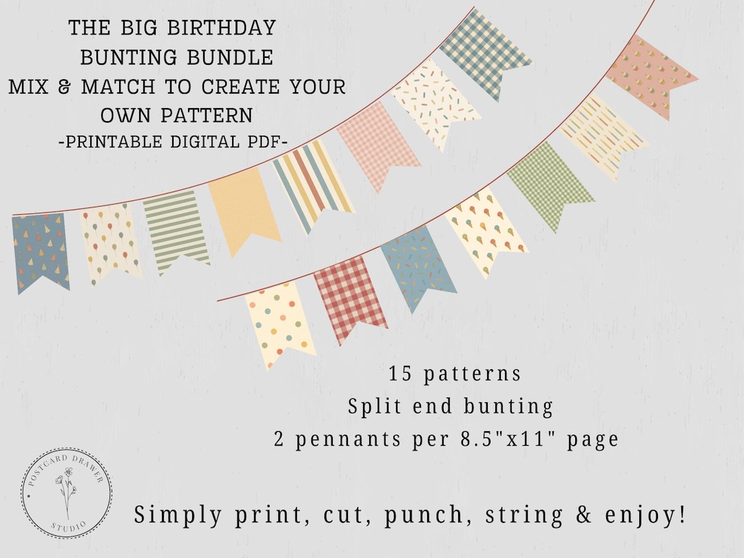 15 Birthday Banner Bunting Printable-split End Pennants-15 Pattern ...
