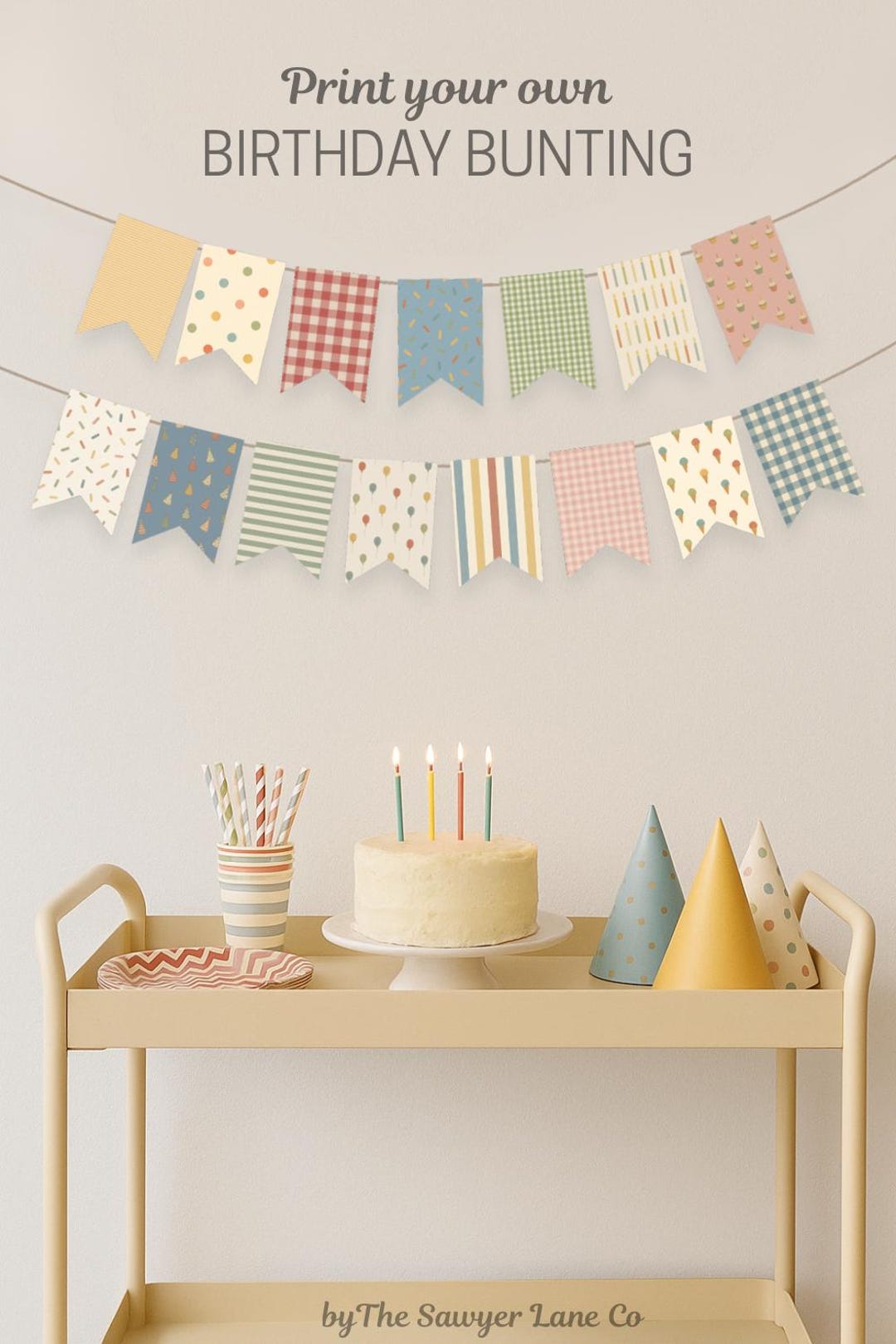Vintage Birthday Banner: Printable Split-end Pennants, 15 Patterns ...