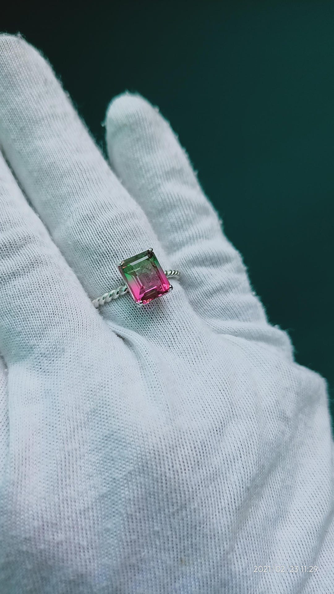 Watermelon Quartz Ring, 9x7mm Octagon Cut, Sterling Silver Ring ...