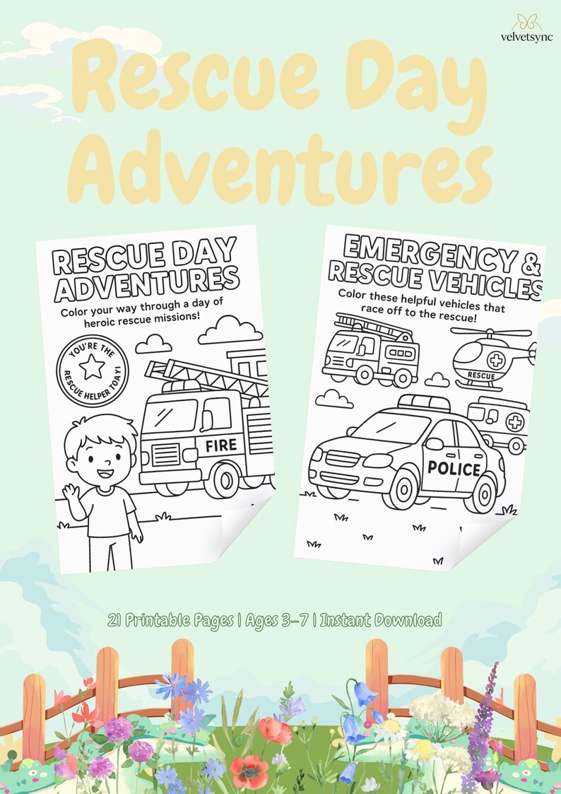 Printable Emergency & Rescue Vehicles Coloring Book for Kids | Fire ...