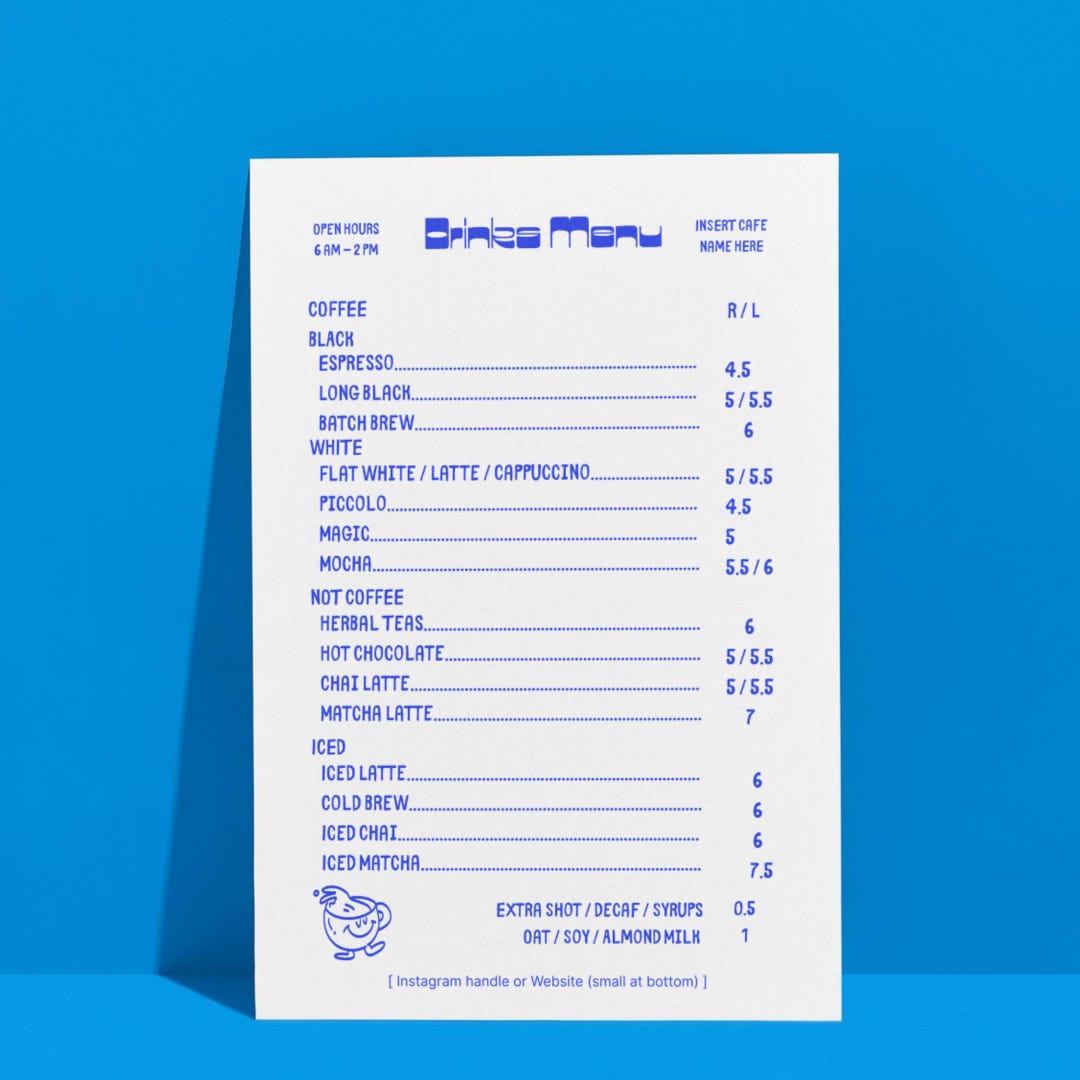 Café Menu Template | Editable Coffee Shop Drink Menu Canva | Printable ...