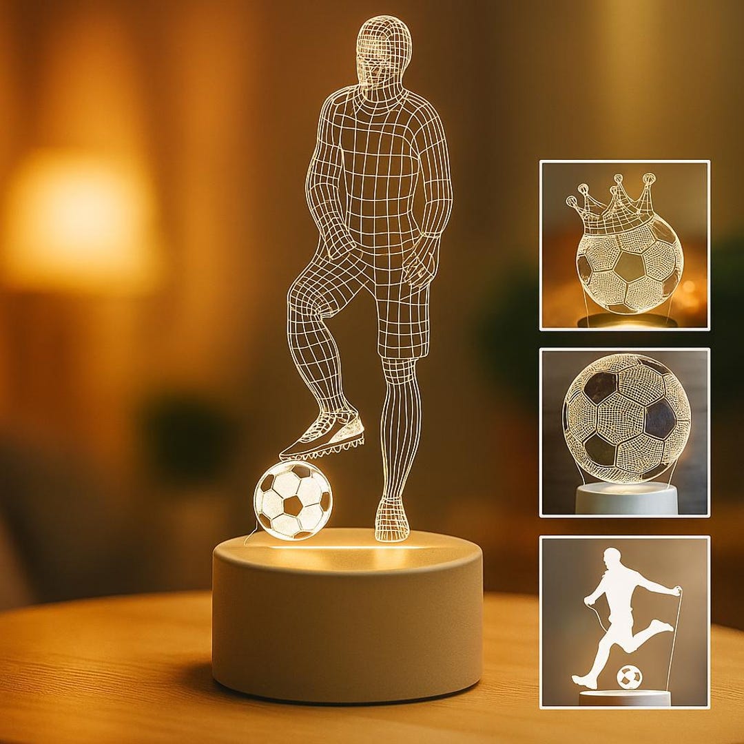 LED 3D Football Theme Table Lamp USB Plug Bedroom Bedside Creative Book ...