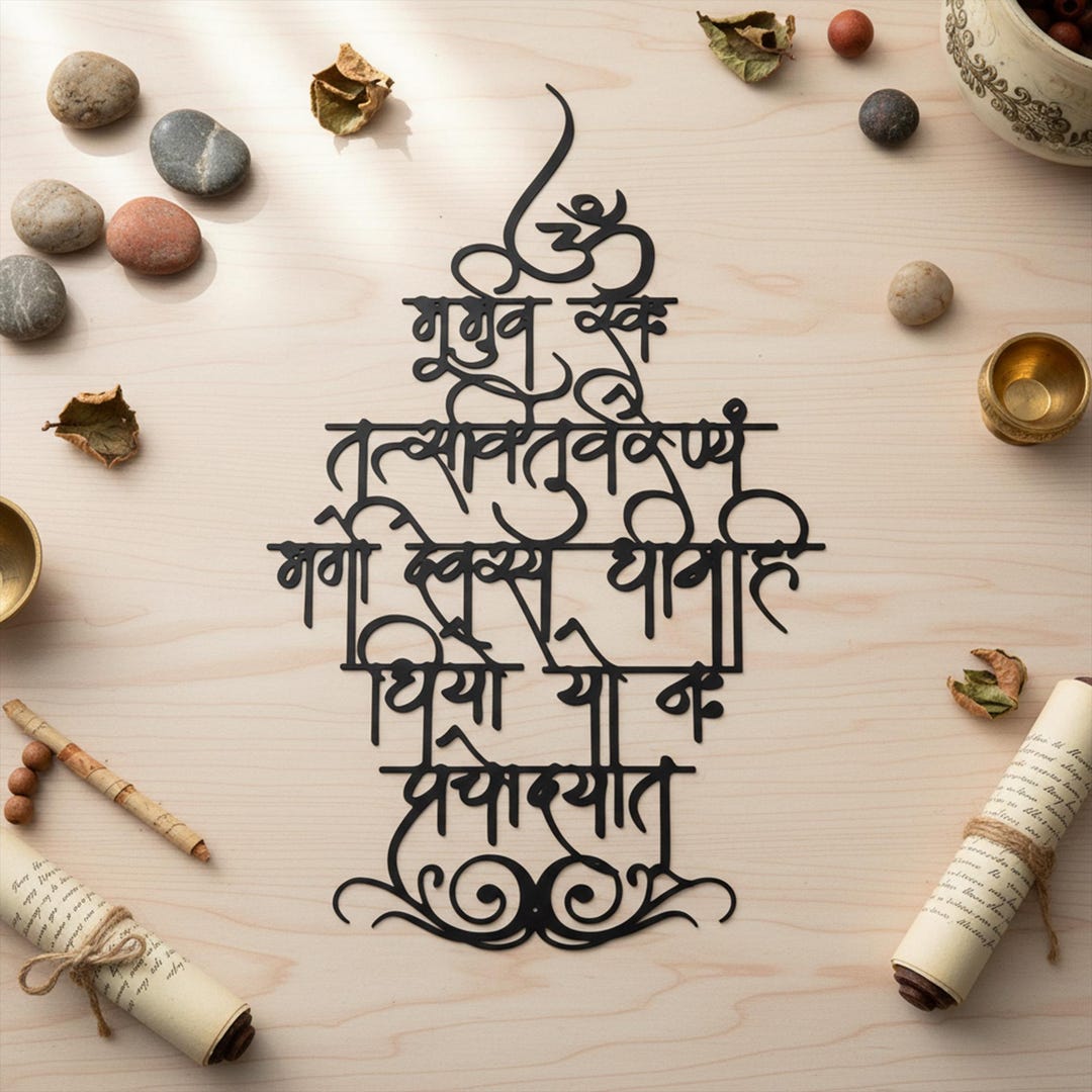 Hindu Gayatri Mantra Metal Wall Decor, Sanskrit Prayer Sign, Pooja Room ...