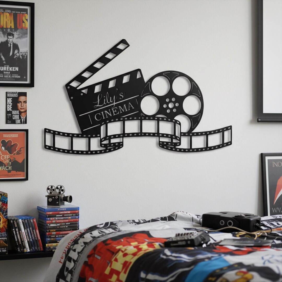 Custom Name Movie Clapper & Reel Metal Wall Art, Film-themed Media Room ...