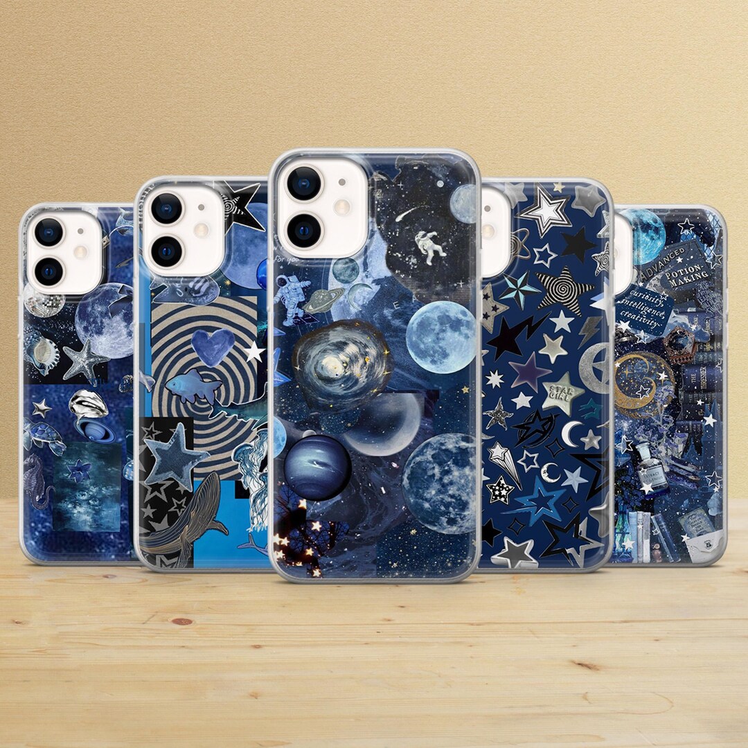 Navy Blue Retro Fantasy Collage Phone Case for iPhone 14 Pro Max 13 ...
