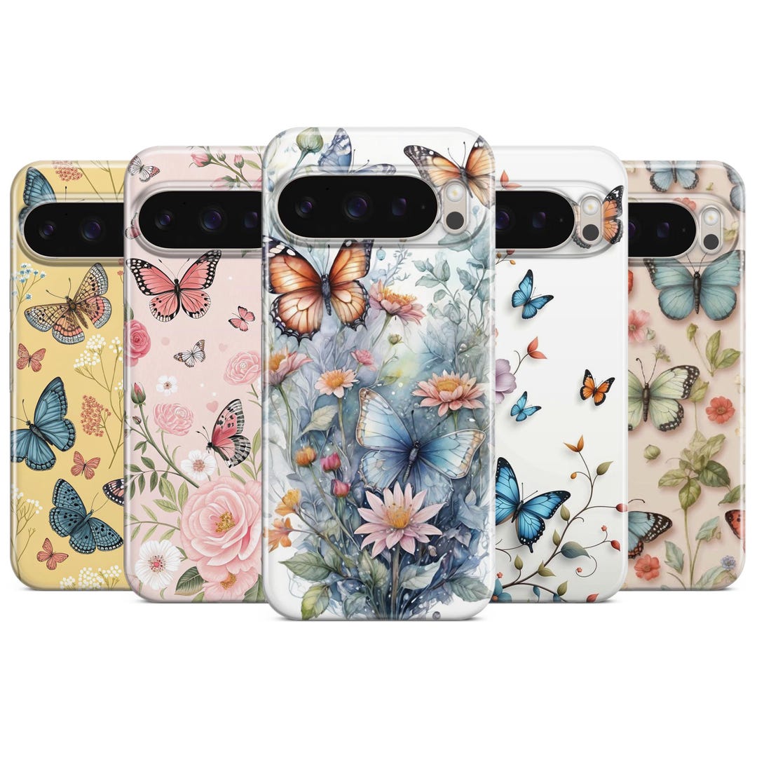 Blue Floral Butterfly Phone Case for iPhone 14 Pro Max 13 15 Plus 16 17 ...