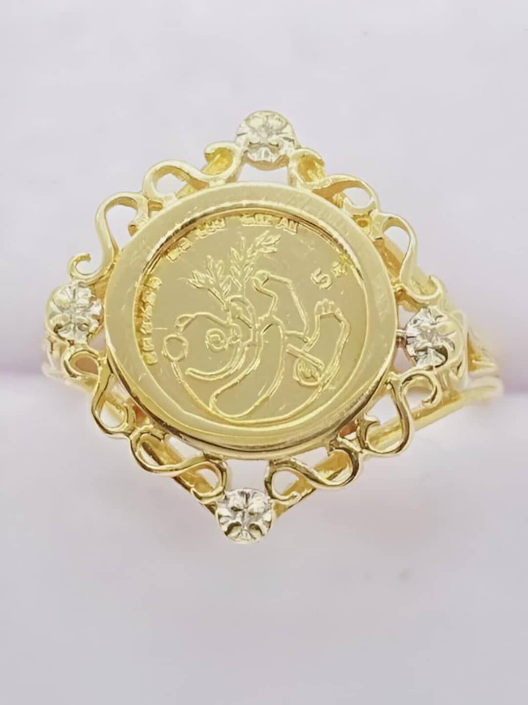 Panda Coin Ring, 925 Sterling Silver, 14k Gold Plated, Dainty Women's ...