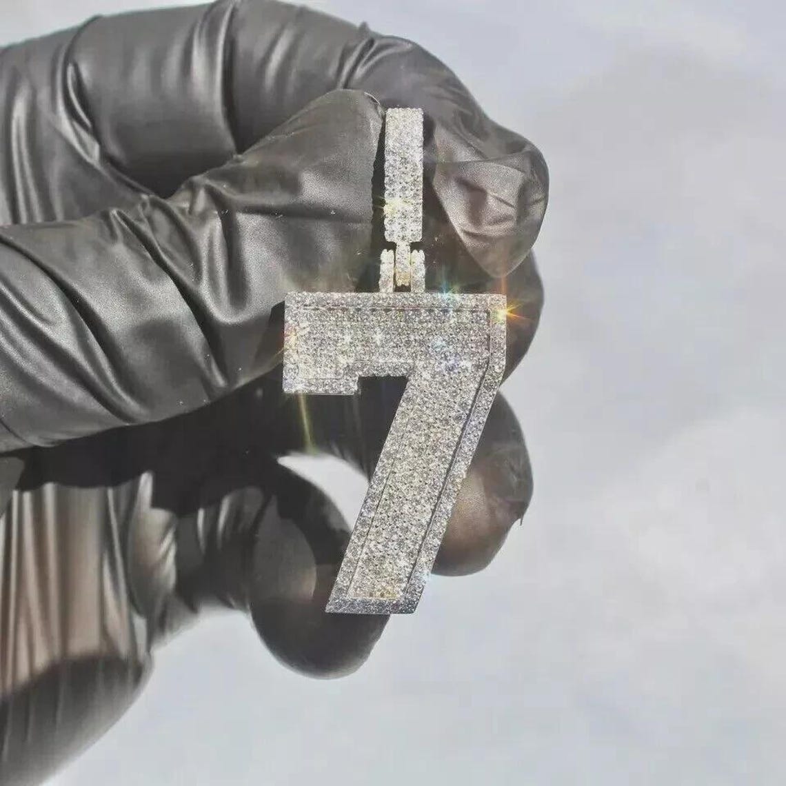 CZ Diamond Number 7 Pendant, Sterling Silver, Personalized - Etsy