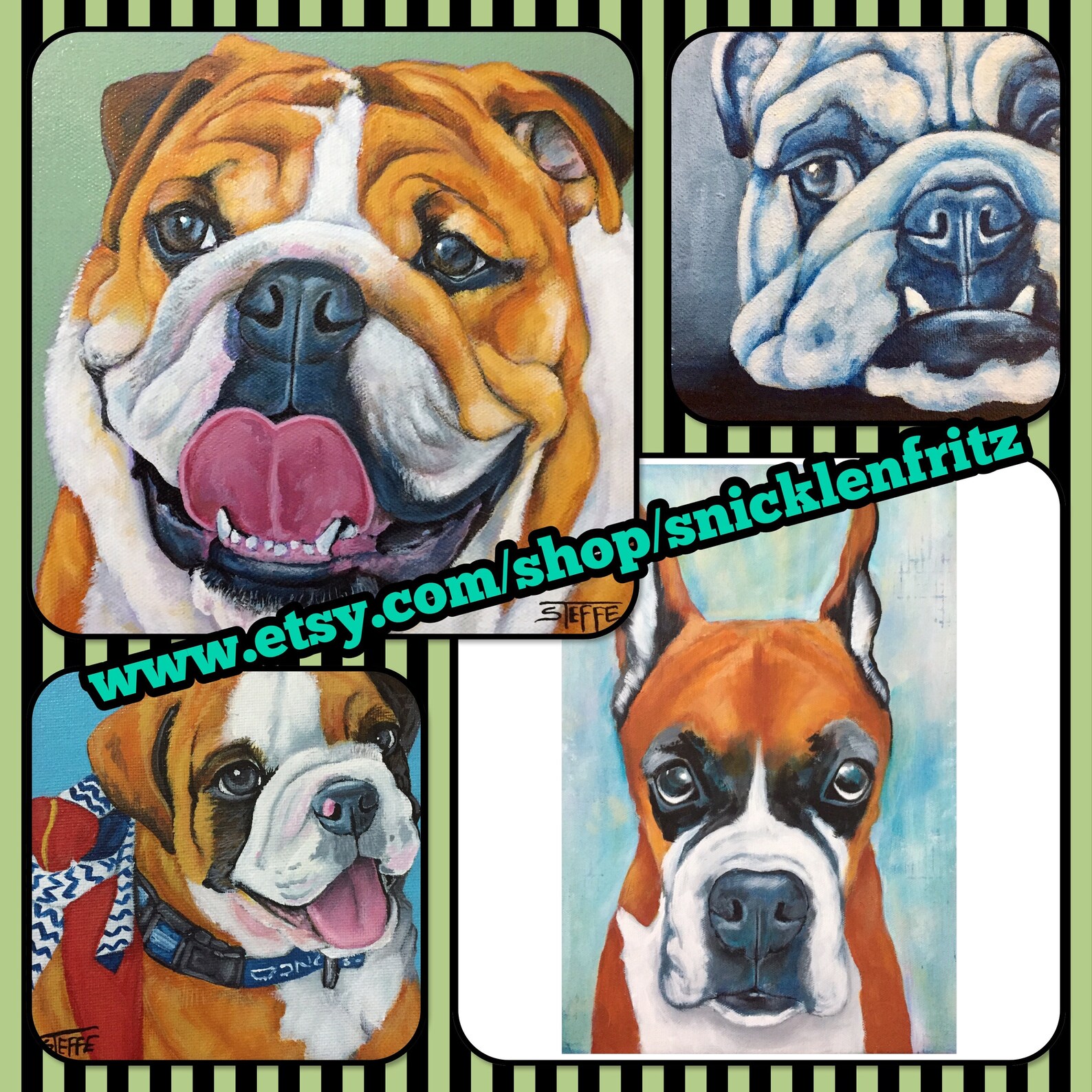 Custom Bulldog Portraits on Canvas Original Canvas Art Painted - Etsy