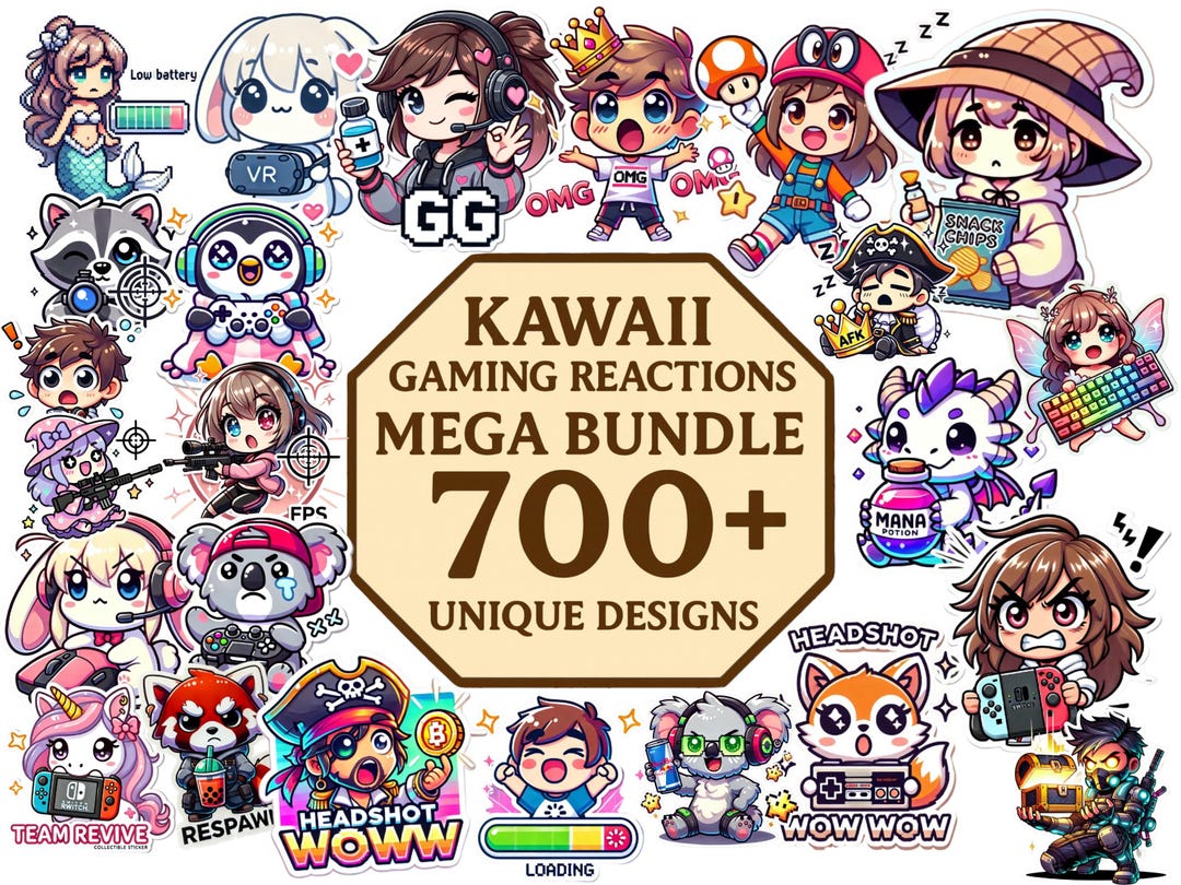 Kawaii PNG Sticker Bundle 700+ Gamer Emotes Mega Pack | Niedliche ...