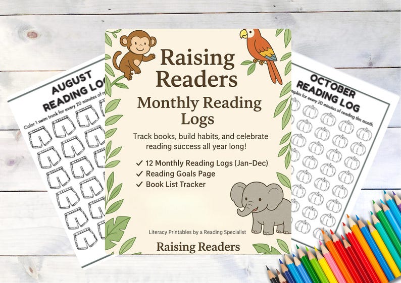 Monthly Reading Log for Kids | Printable Reading Tracker for Home or ...