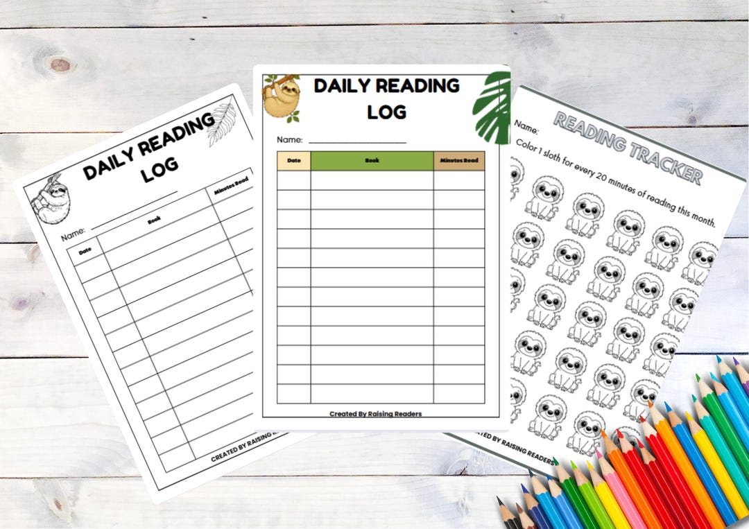 Sloth Reading Log and Tracker for Kids, Track Minutes Read, Printable ...
