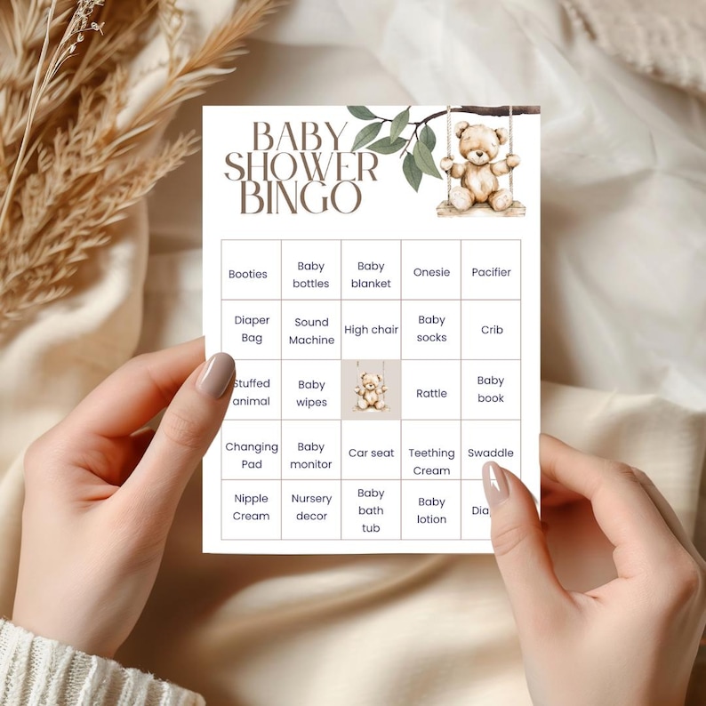 Neutral Bear Baby Shower Bingo Game: Boho Printable (PDF Download) - Etsy