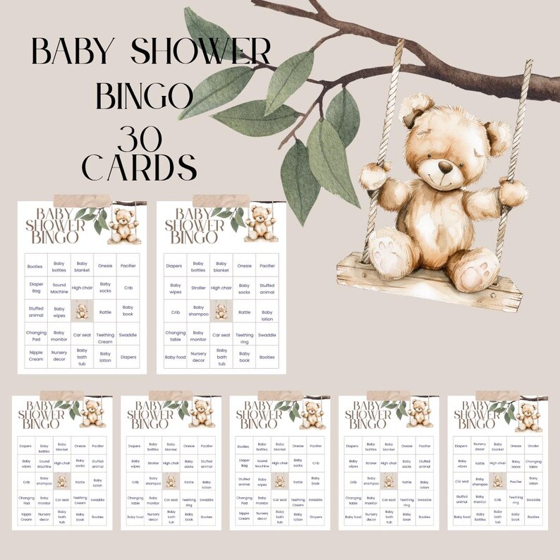 Neutral Bear Baby Shower Bingo Game: Boho Printable (PDF Download) - Etsy