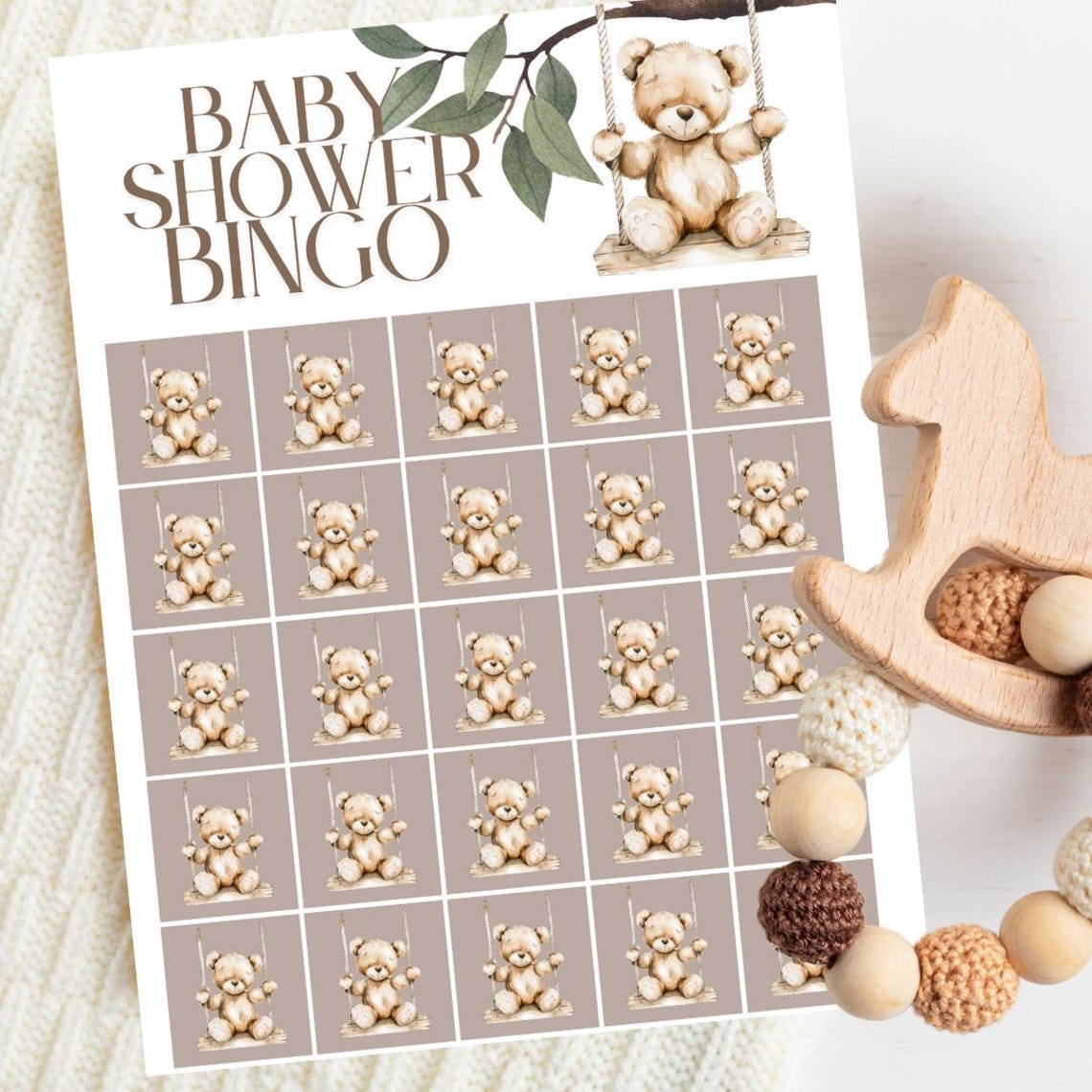 Neutral Bear Baby Shower Bingo Game: Boho Printable (PDF Download) - Etsy