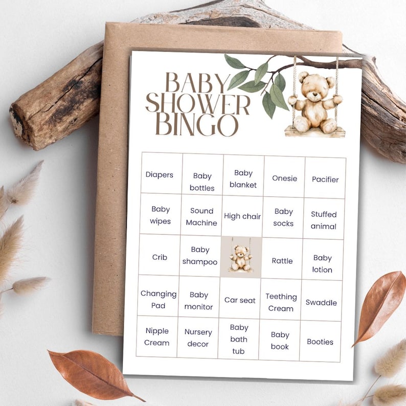 Neutral Bear Baby Shower Bingo Game: Boho Printable (PDF Download) - Etsy