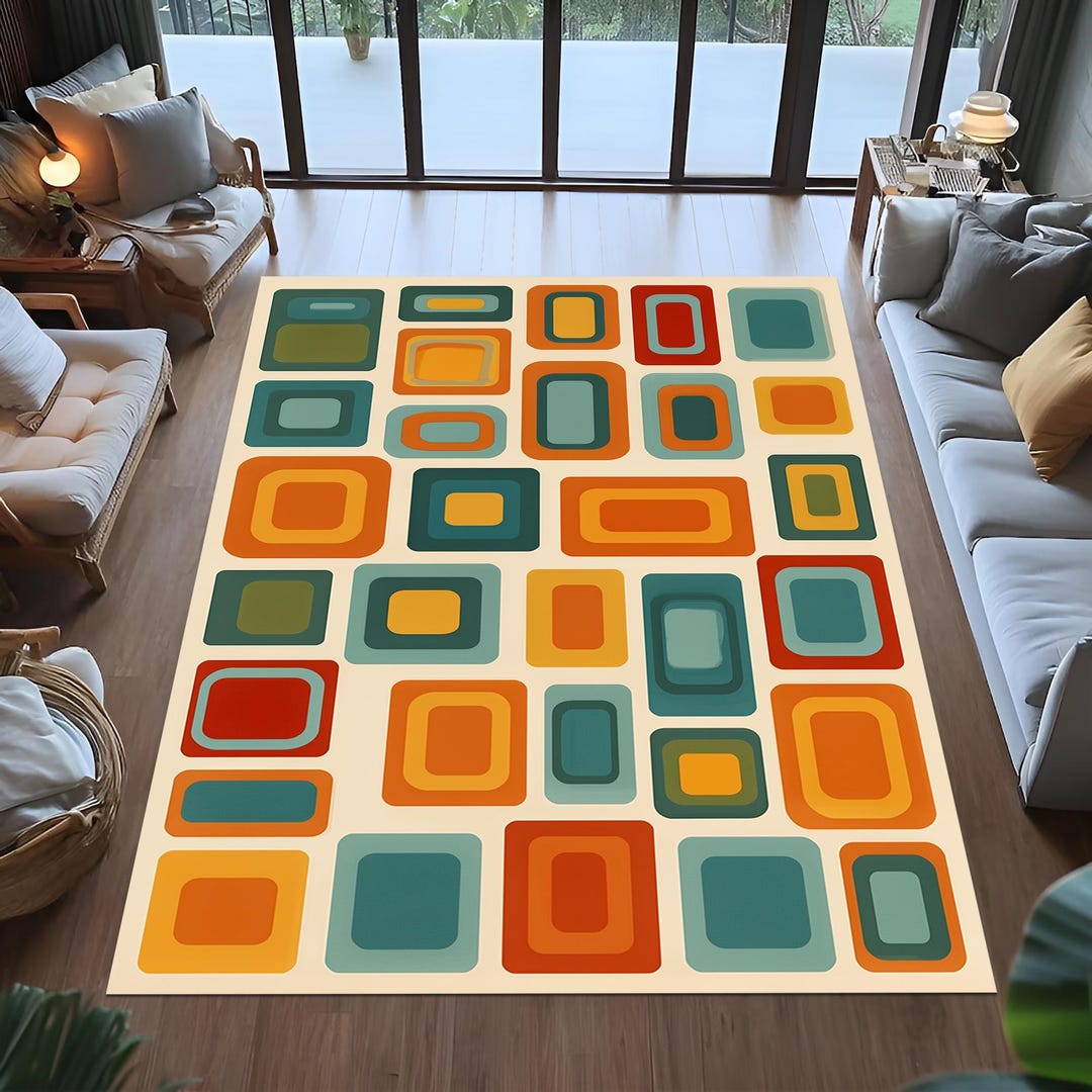 Mid-century Modern Geometric Rug, Abstract Shapes - Etsy