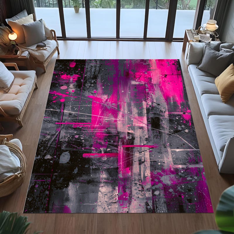 Pink Abstract Rug - Etsy