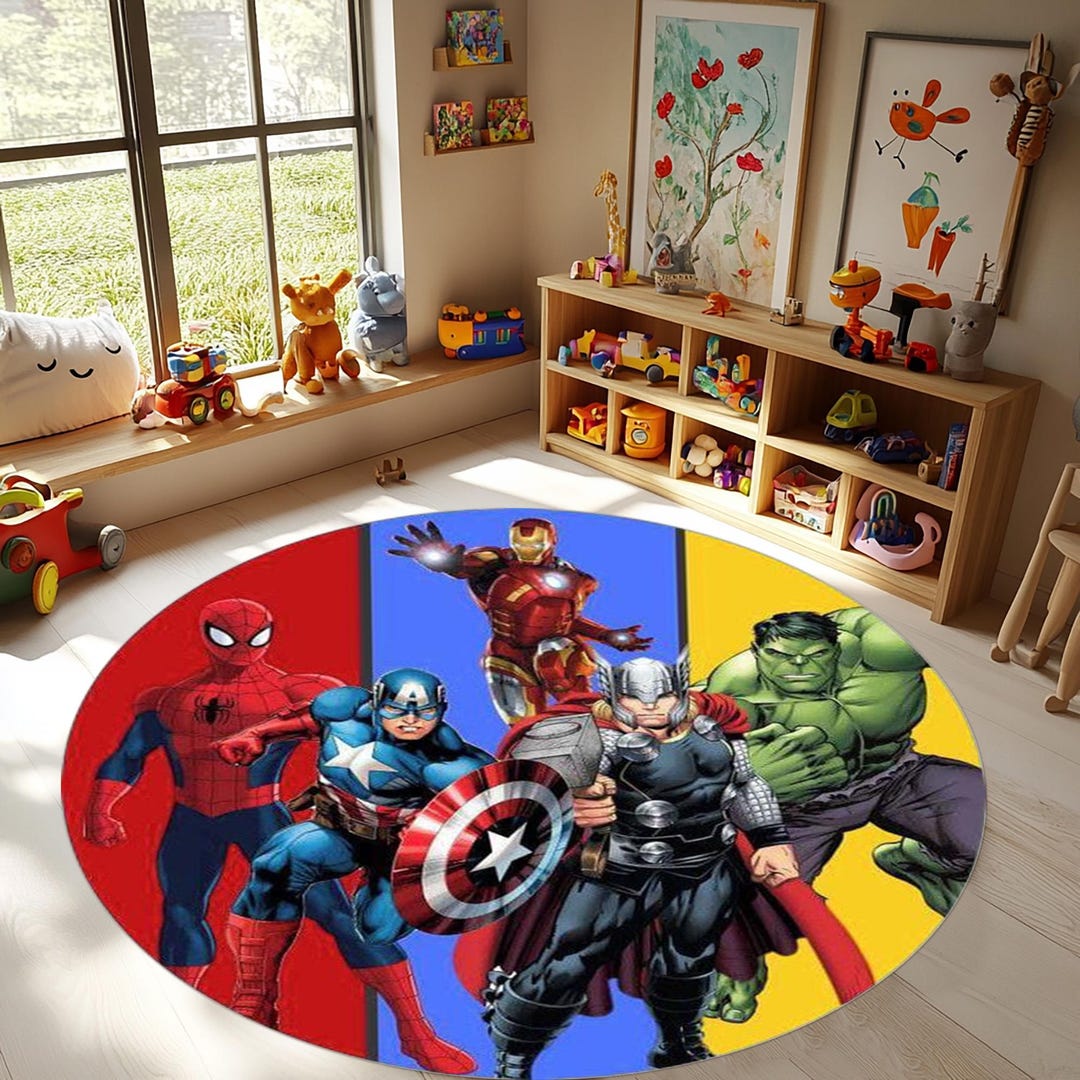 Avengers Round Rug, Superhero Kids Playroom Rug - Etsy