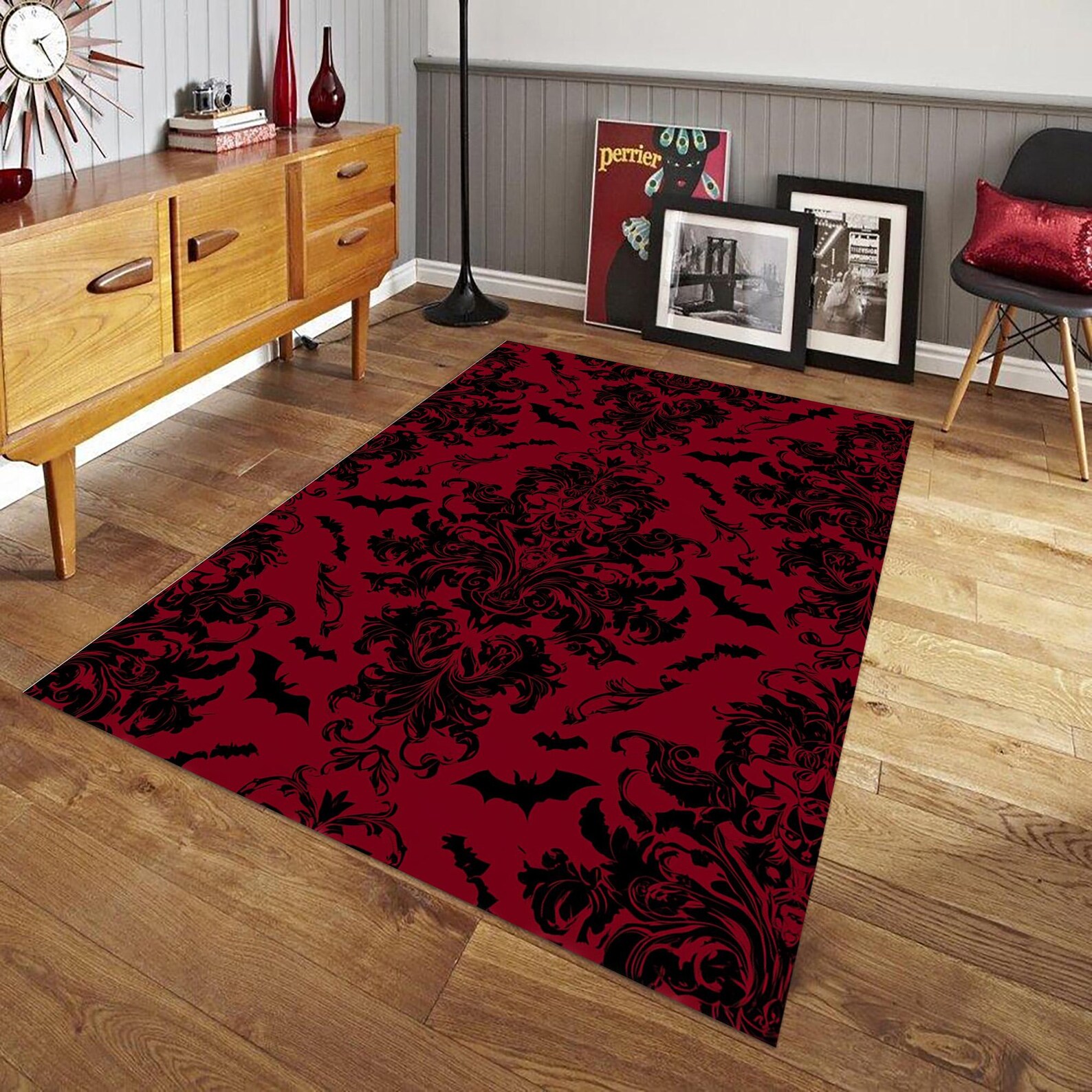 Red and Black Gothic Bat Rug, Halloween Horror Decor - Etsy