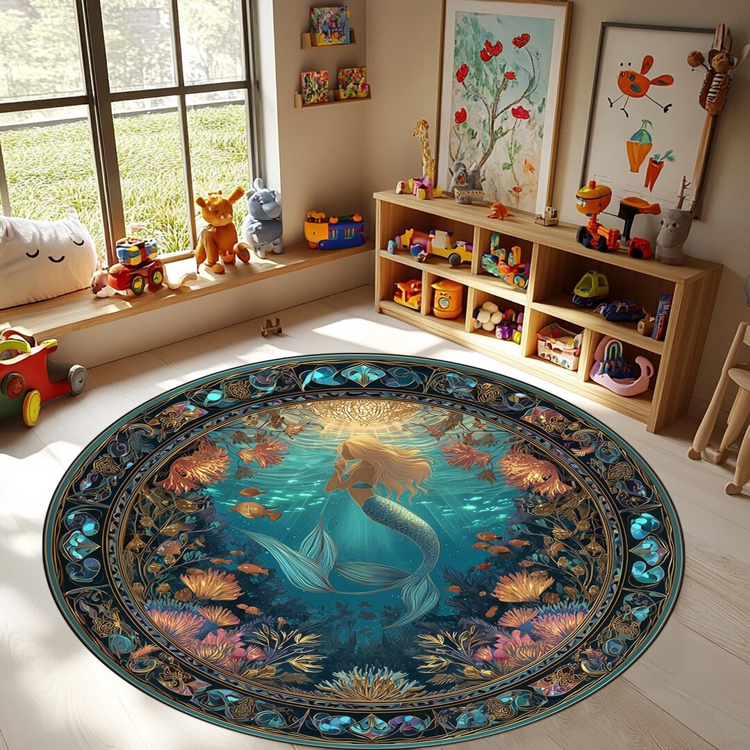 Mermaid Pattern Round Rug, Underwater Decor, 24-inch - Etsy