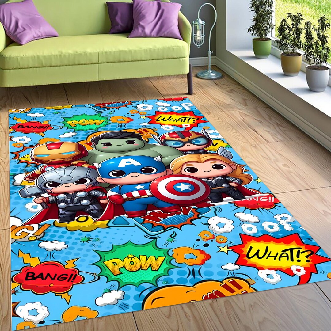 Superhero Kids Rug, Cartoon Hero Rug, Comic Style Rug, Boys Room Rug ...