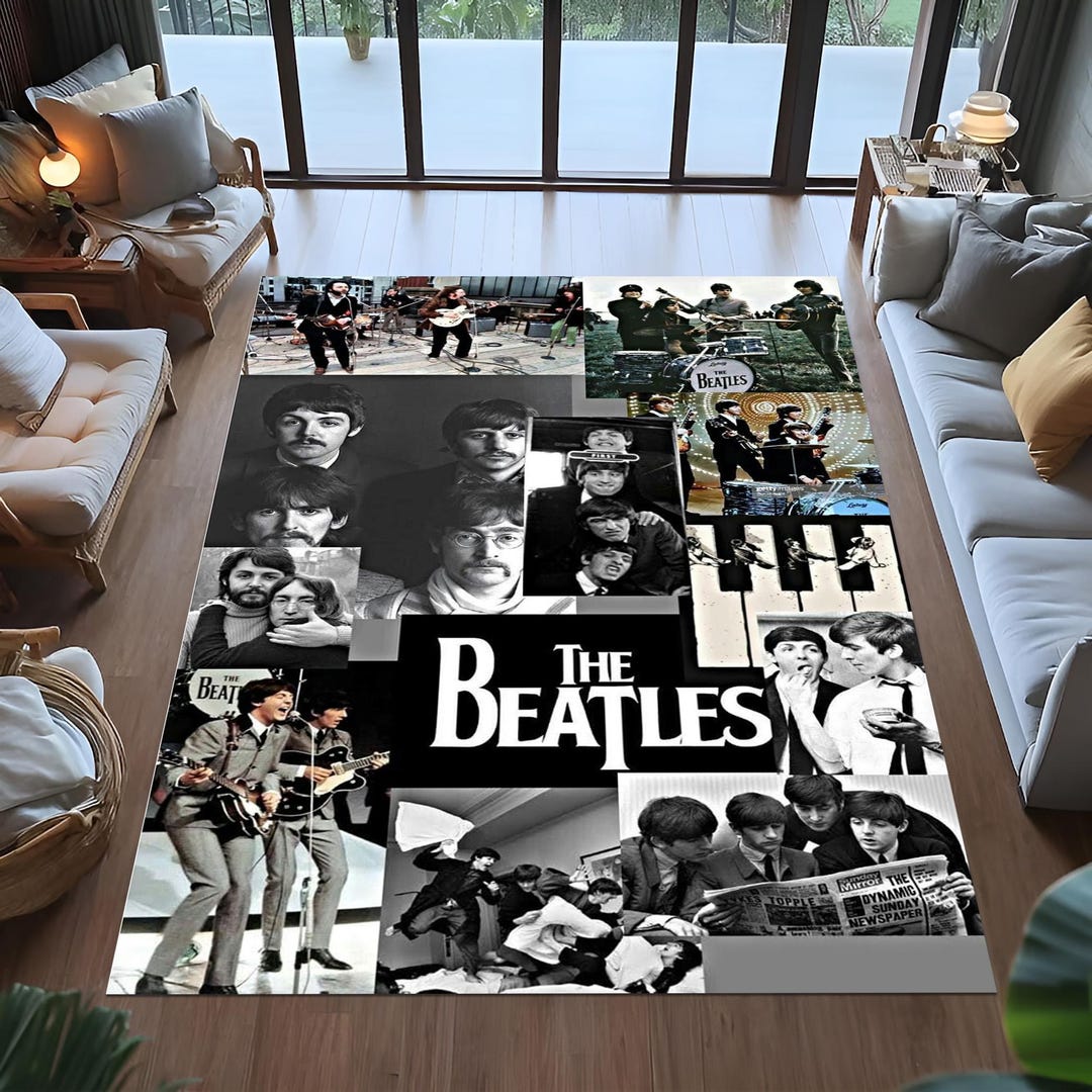 The Beatles Collage Rug, Vintage Rock Band Decor - Etsy