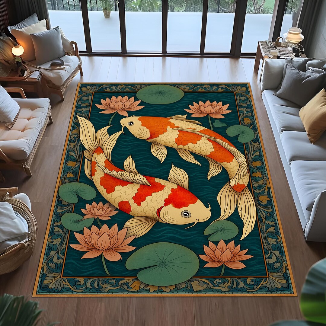 Japanese Koi Fish Rug, Water Lily Pond Rug, Aquatic Decor - Etsy